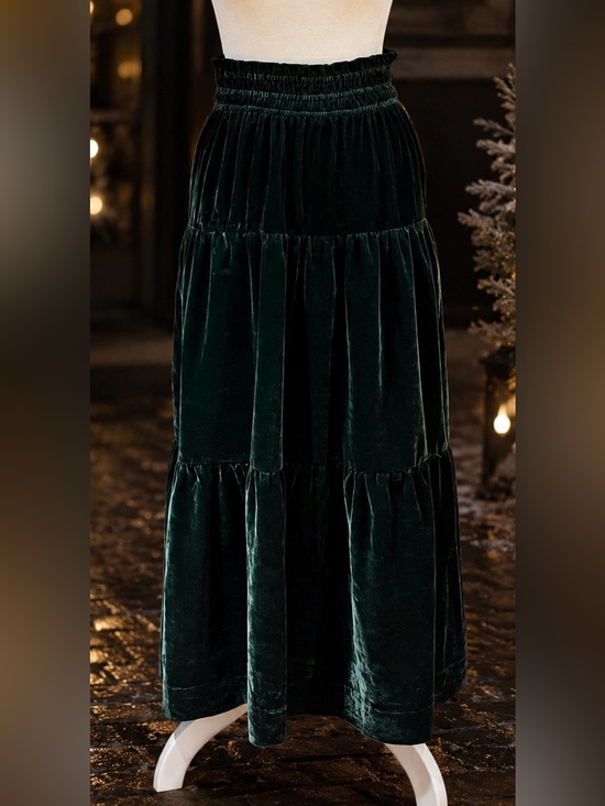 Rachel Zoe | Skirts | Rachel Zoe Forest Green Velvet Tiered Maxi Skirt ...